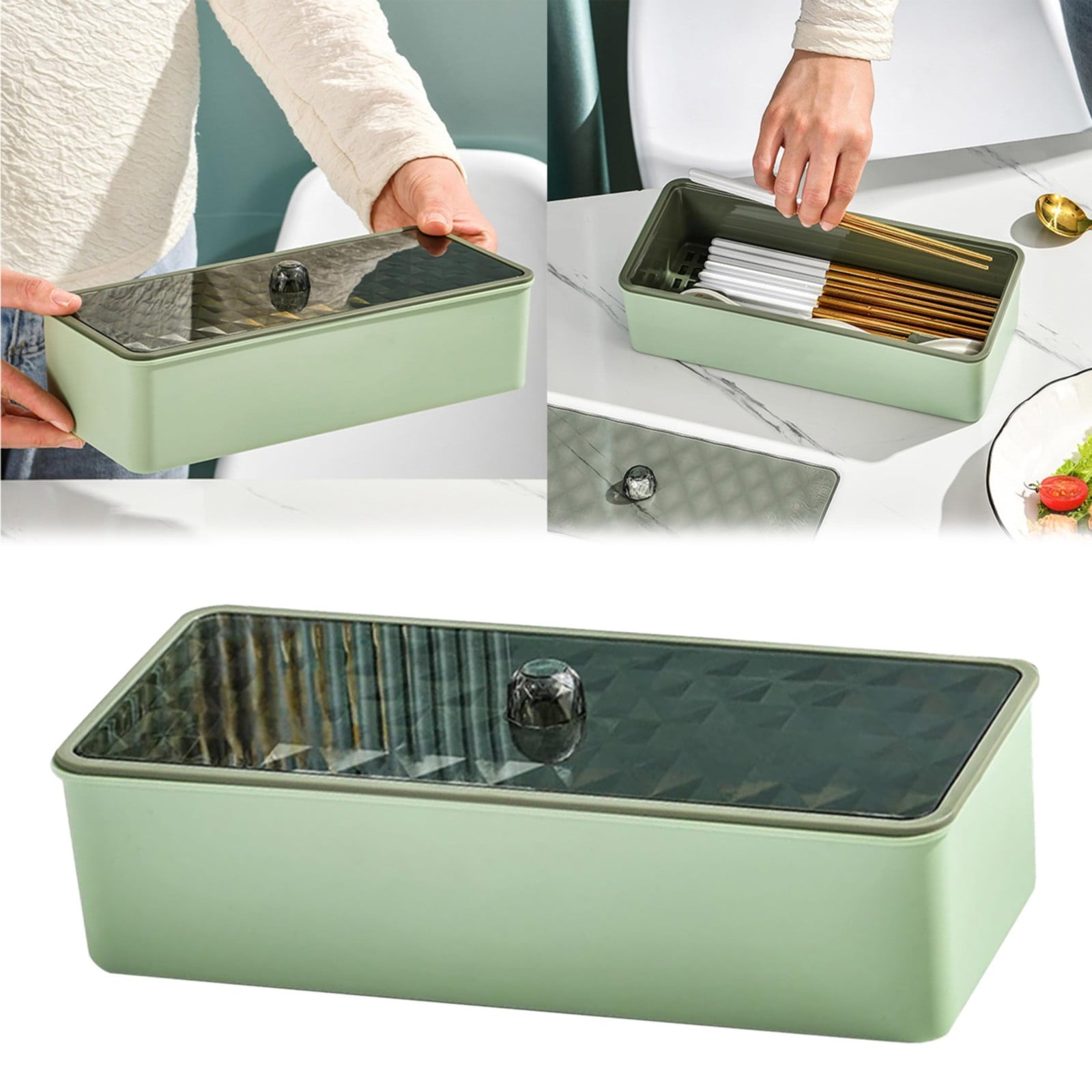 Silverware Organizer With Lid And Drainer,Cooking Utensil Storage ...