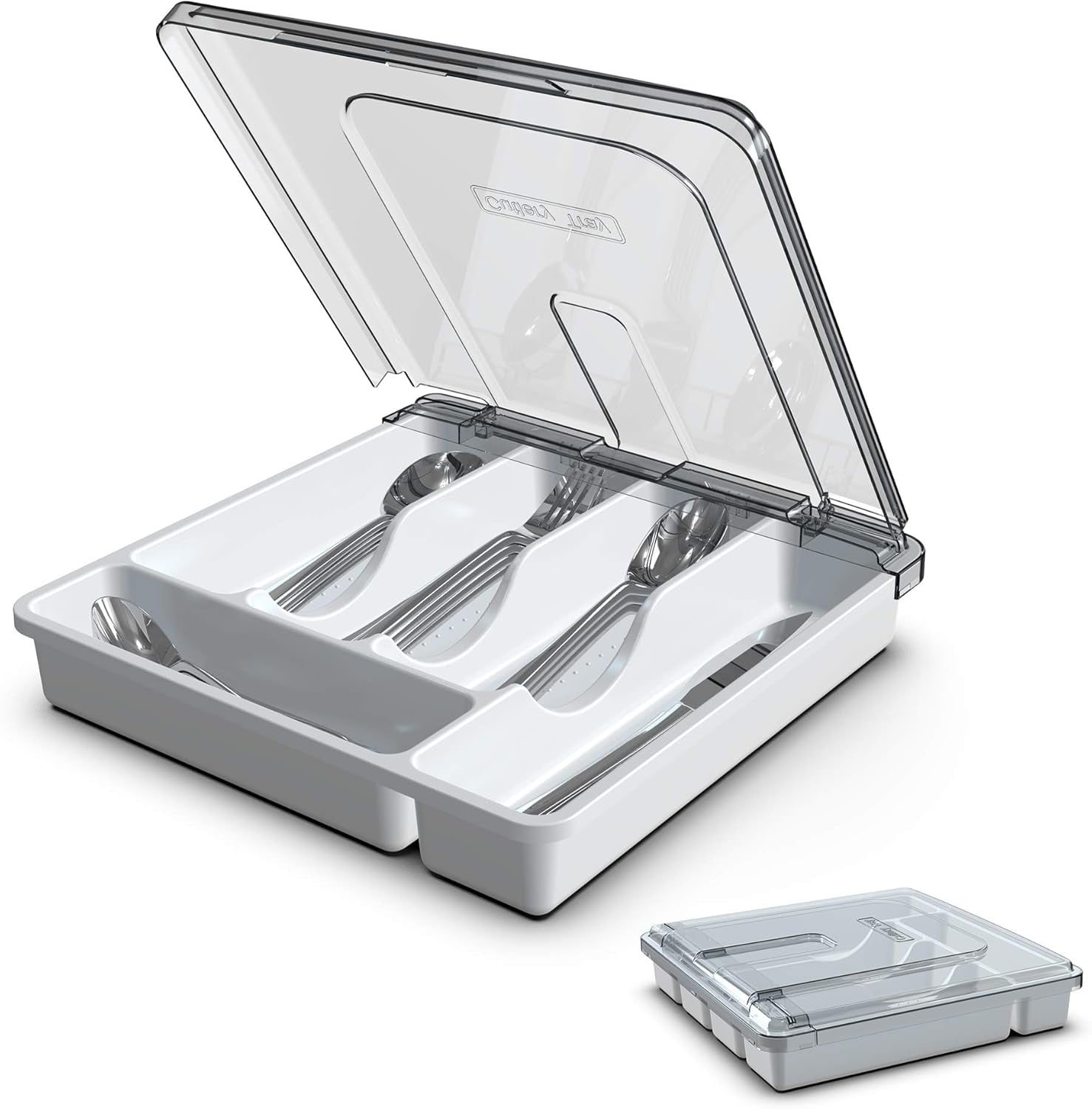 Silverware Organizer with Lid for Drawer, Plastic Utensil Holder for ...