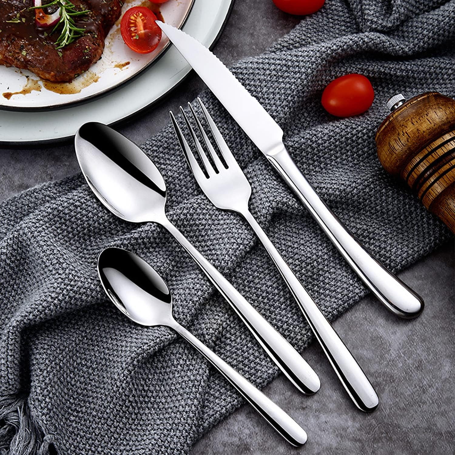 Silverware Set 18/10 Stainless Steel Flatware Sets 24 Piece Kitchen ...