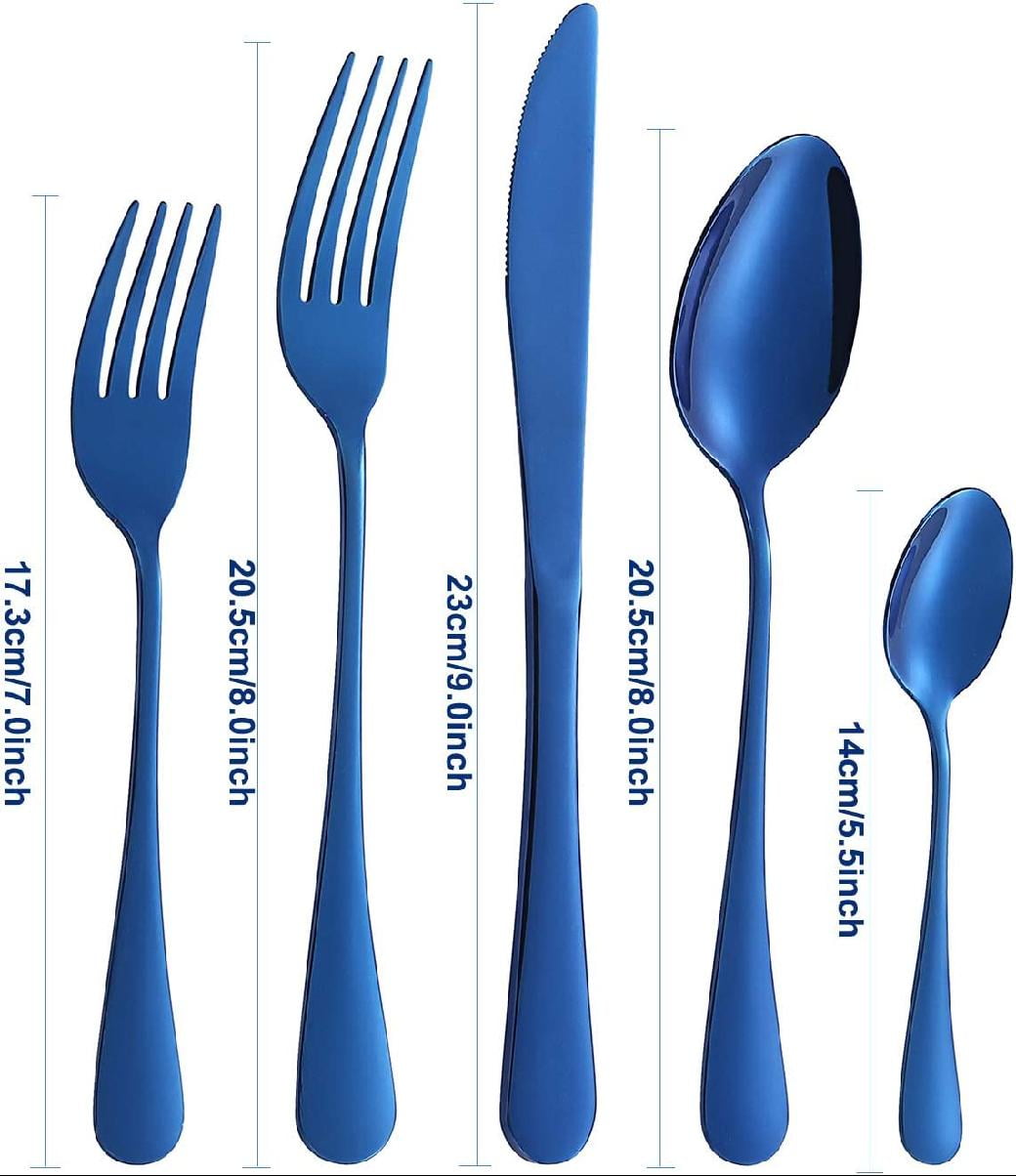 Silverware Set, 20 Piece Stainless Steel Flatware Set, Blue Kitchen ...