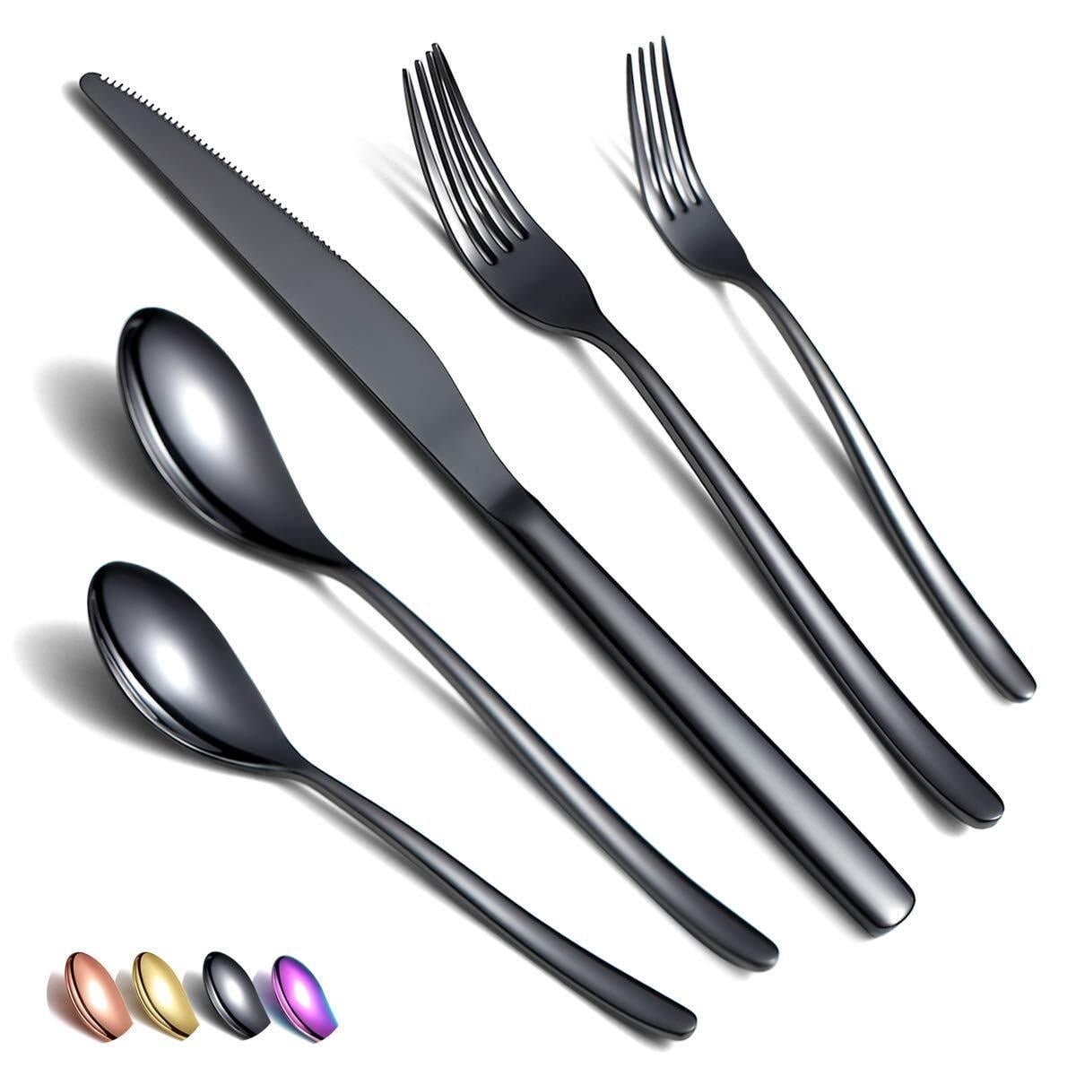 Silverware Set 20 Pieces, Stainless Steel Flatware Set, Titanium Plated ...