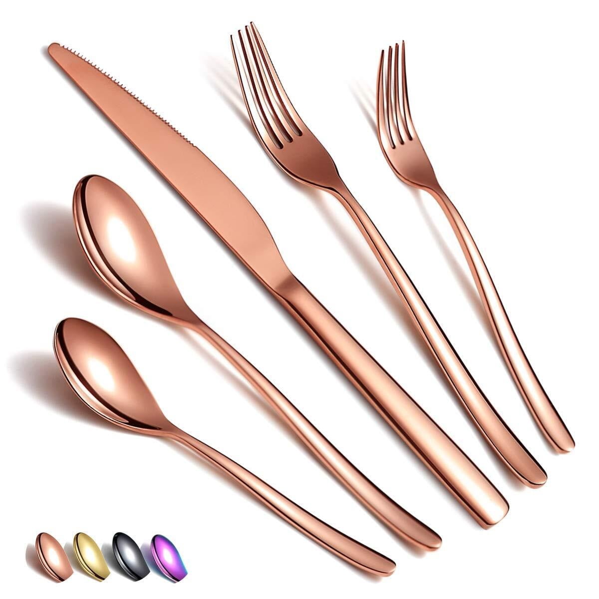Silverware Set 20 Pieces, Stainless Steel Flatware Set, Titanium Plated ...