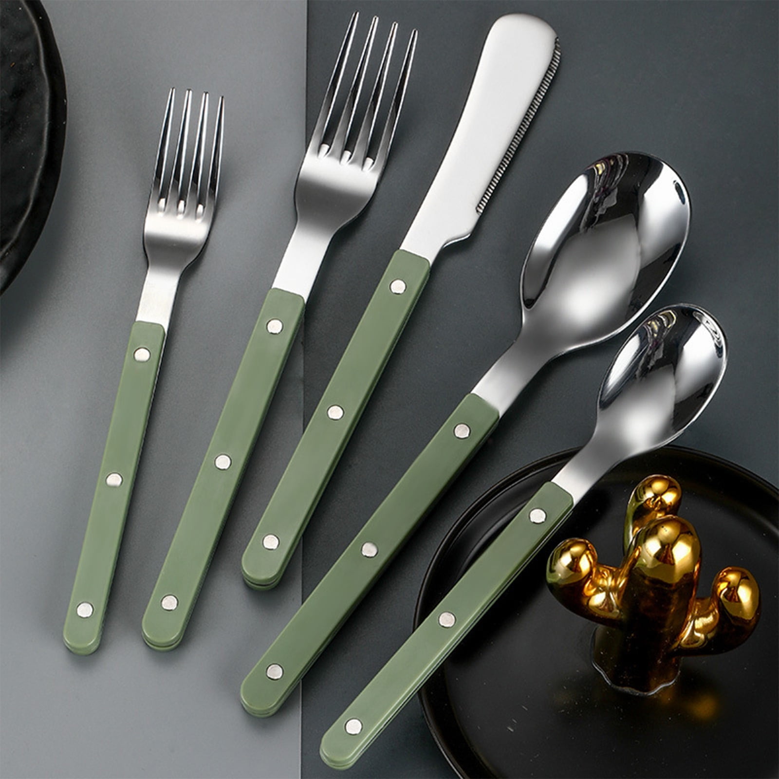 Silverware Set 5 pieces Stainless Steel Cutlery Set Color Handle with ...