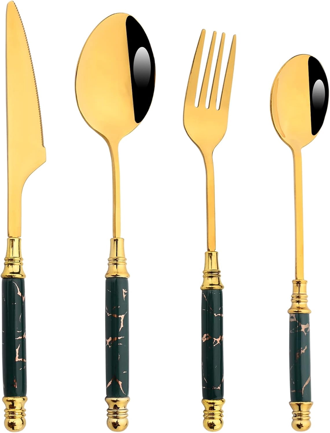 Silverware Set For 6, 24 Piece Vintage Flatware With Marble Handle ...