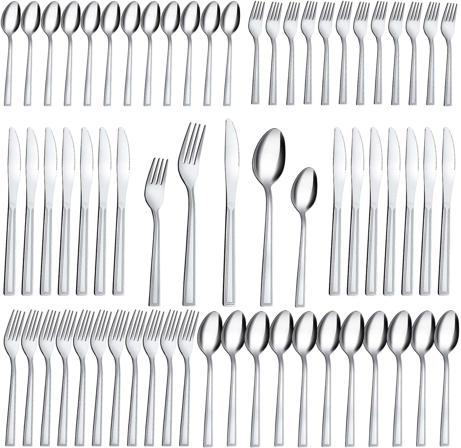 Silverware Set, 60-piece Silverware Set for 12, Stainless Steel ...