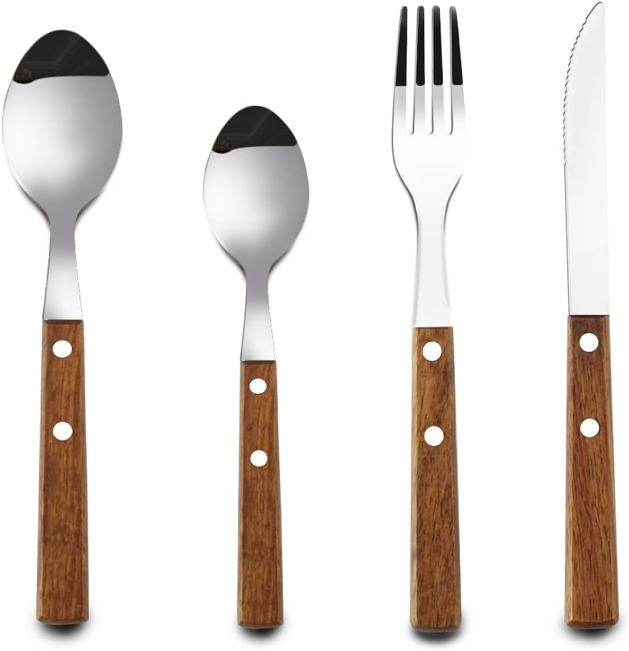 Silverware Set 8 Piece 2 Sets Wood Flatware Set Premium 18 8 304 ...