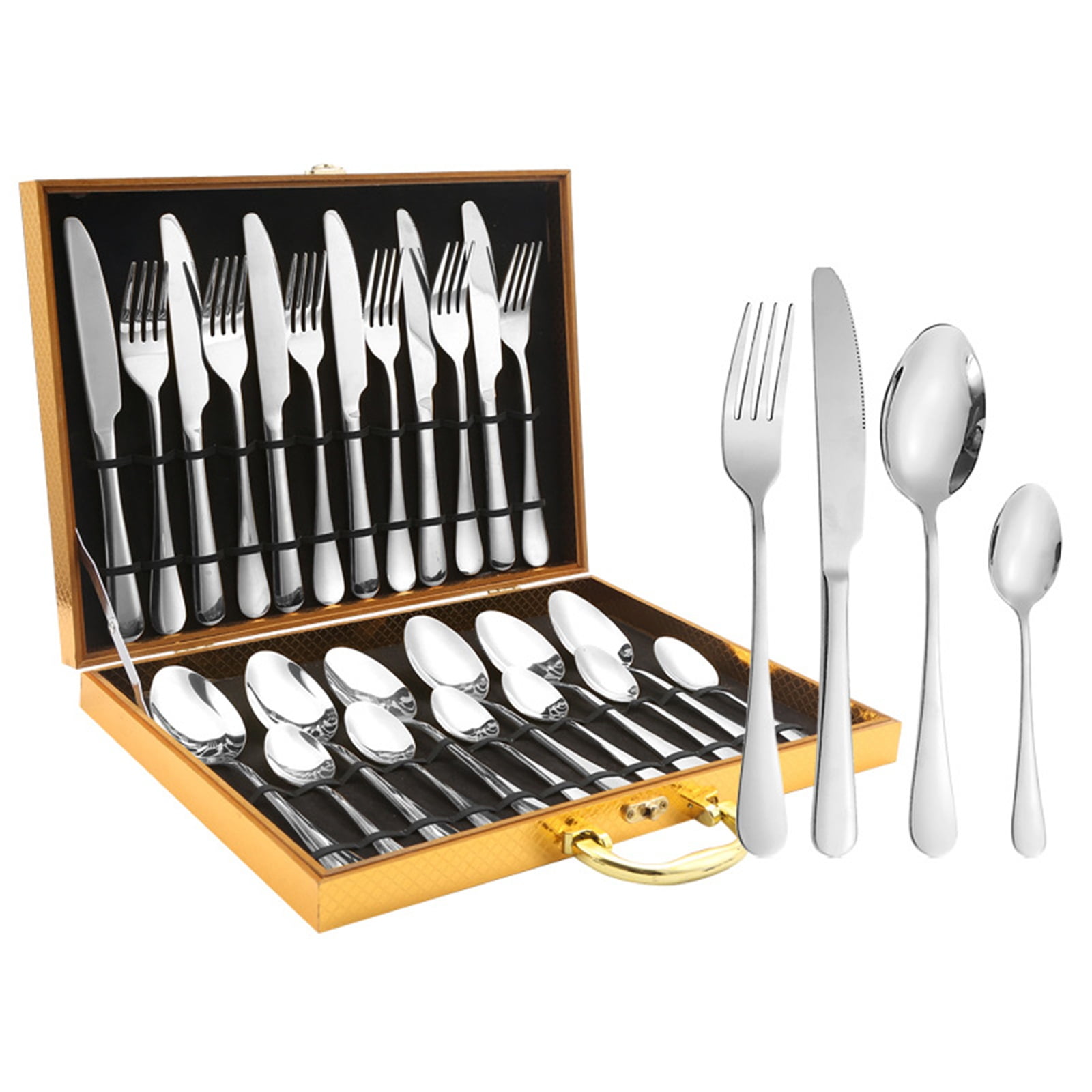 Silverware Set Gift Box-24 Piece Stainless Steel Cutlery Set with Gold ...