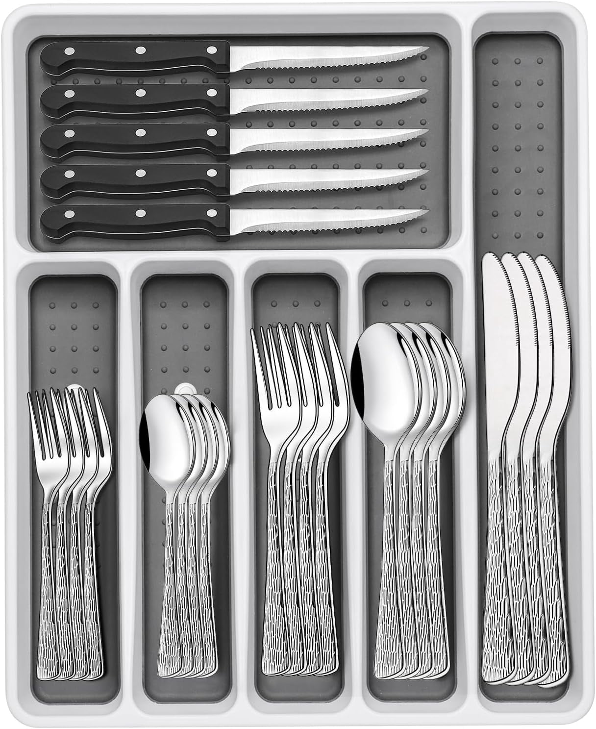 Silverware Set with Organizer, Heavy Duty Stainless Steel Flatware Set ...