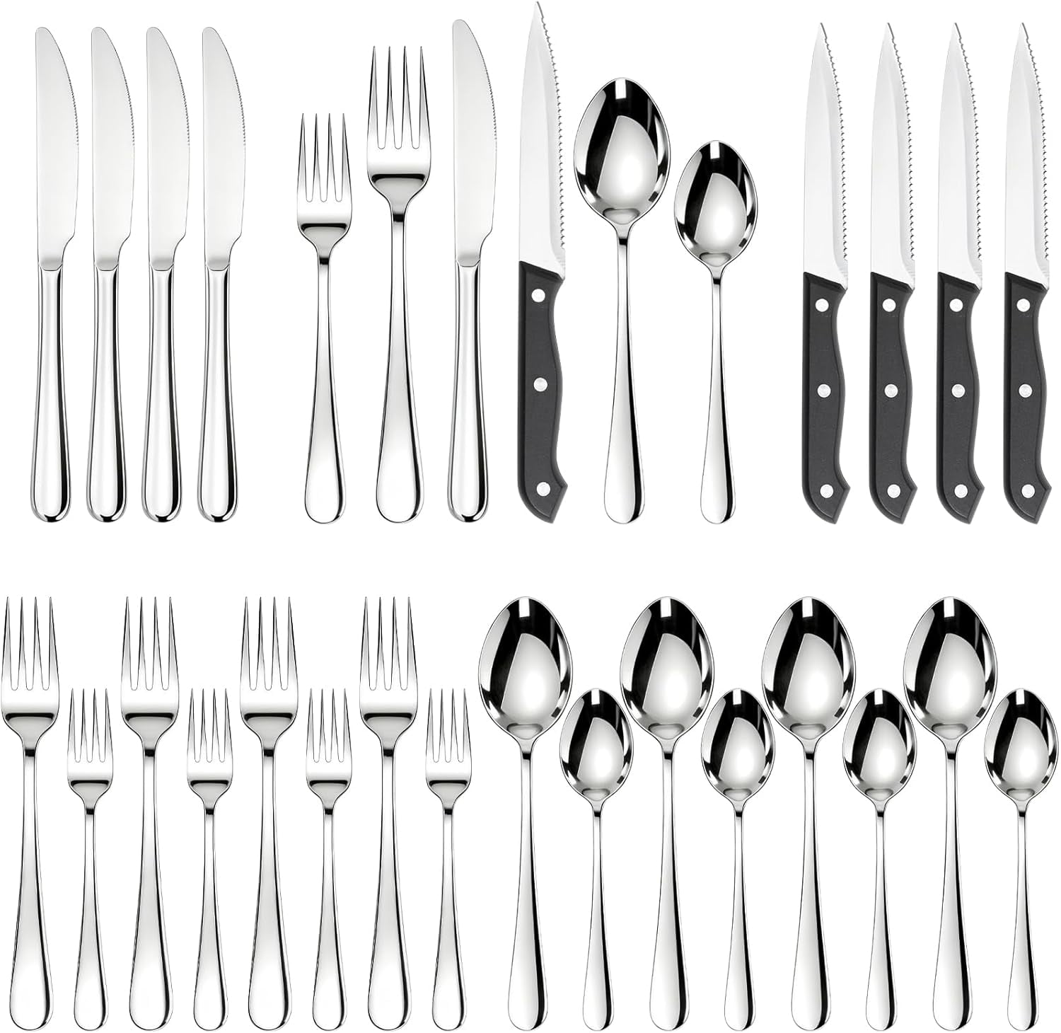 Silverware Set with Steak Knives 24-Piece Flatware Set for 4 Food-Grade ...