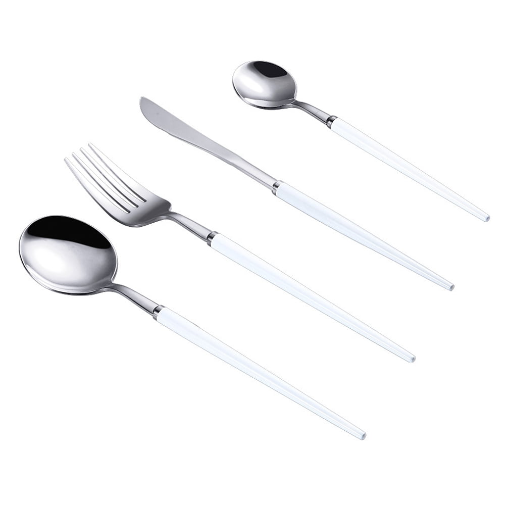 Silverware Set with Solid color handle, 4-Piece Stainless Steel ...