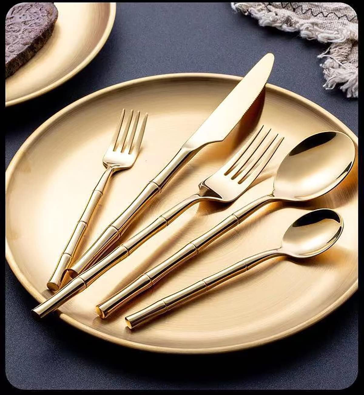 Silverware Sets 40-Piece Stainless Steel Flatware Set with Bamboo Style ...