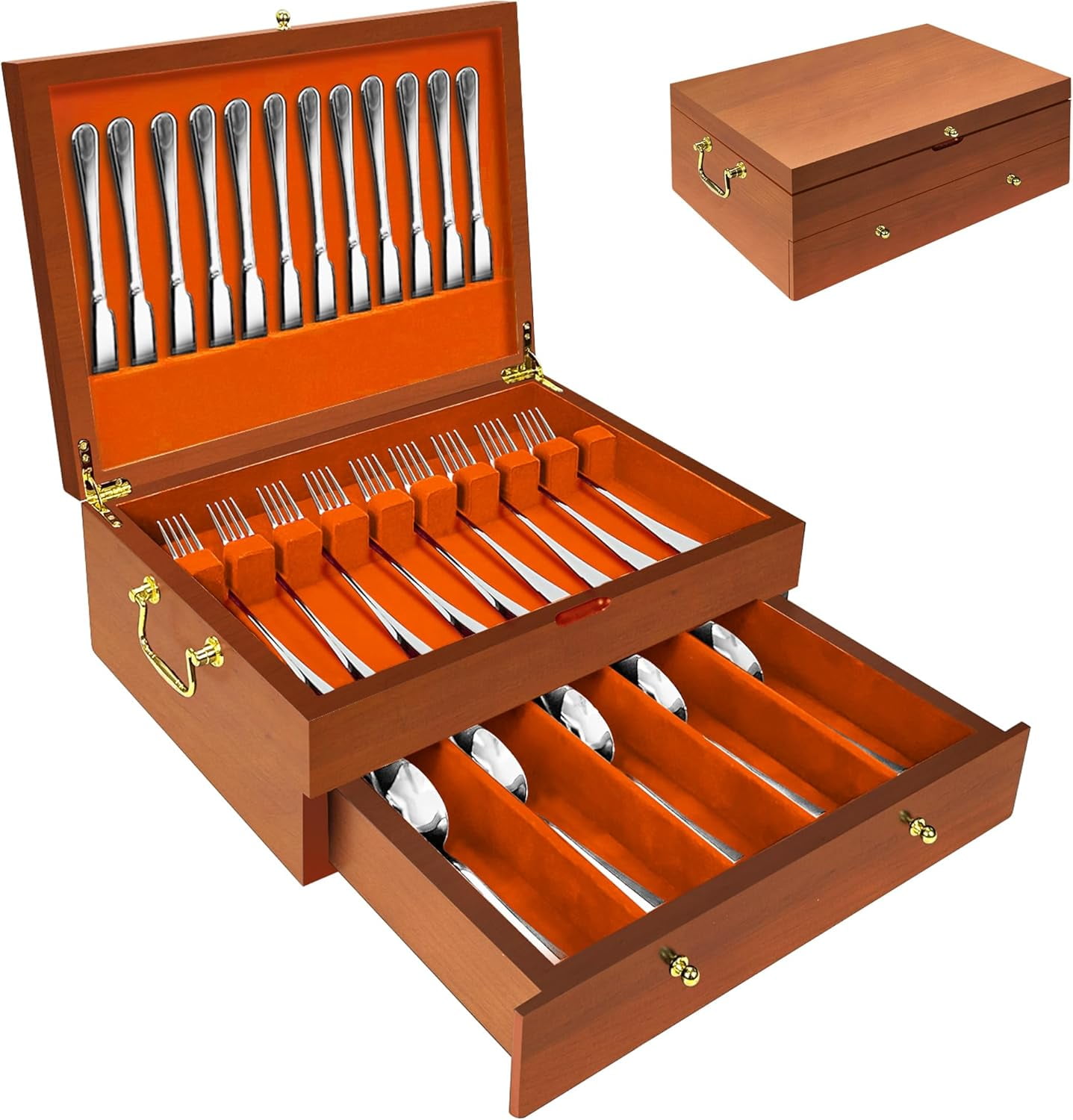 Silverware Storage Box, Double-layer Silverware Chest Storage ...