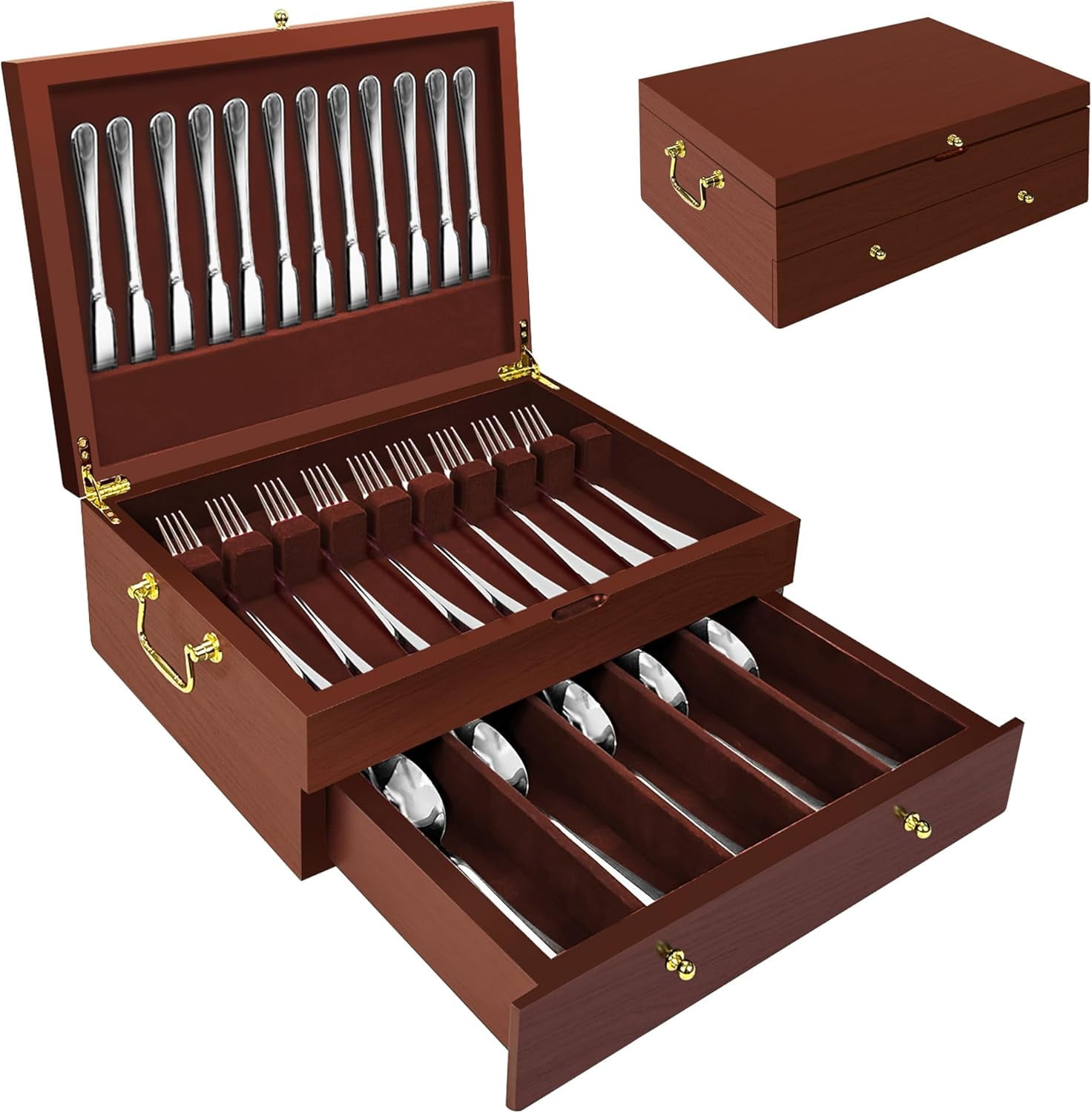 Silverware Storage Box, Double-layer Silverware Chest Storage ...