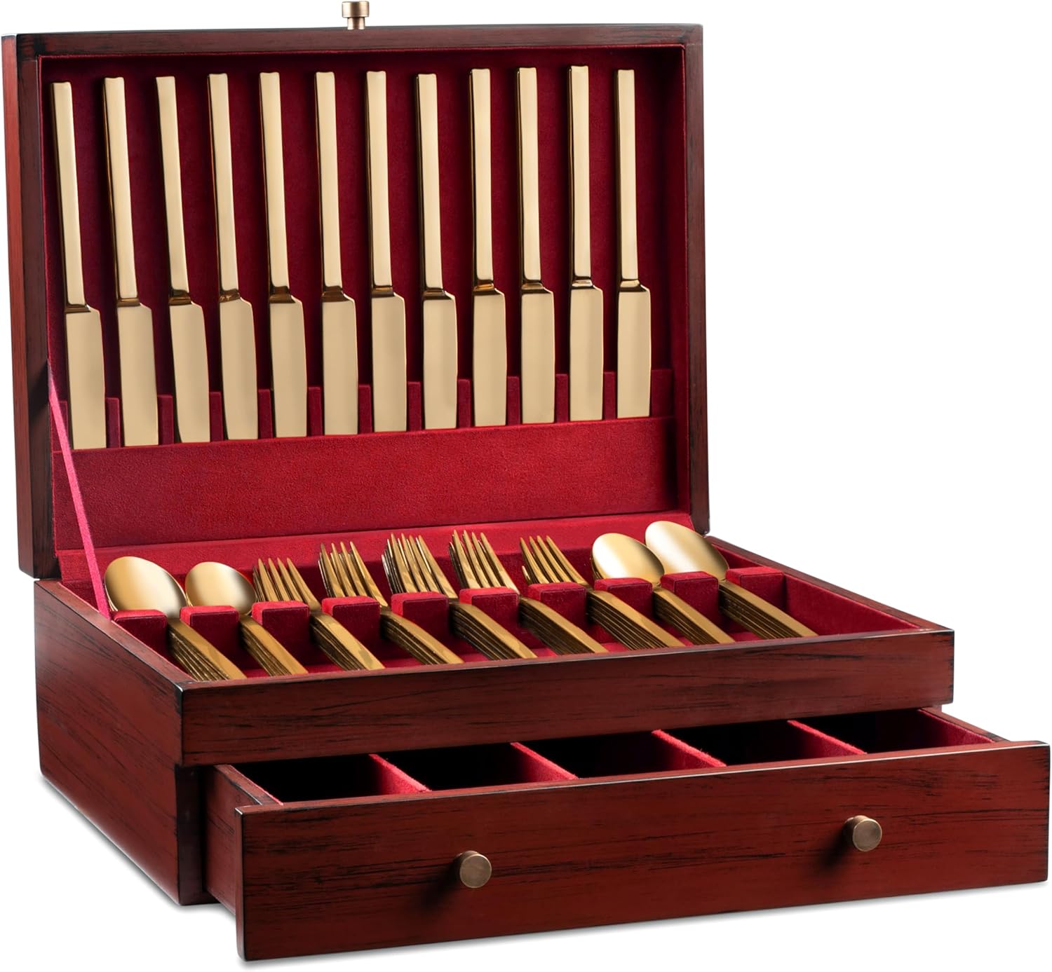 Silverware Storage Box with Pull-Out Drawer, 15" x 11" Large Flatware ...