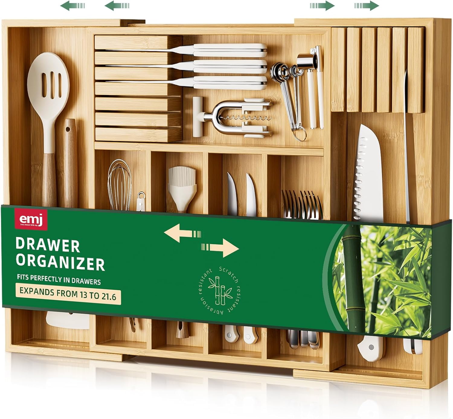 Silverware Storage,Carbonized Bamboo Cutlery Storage Organizer ...