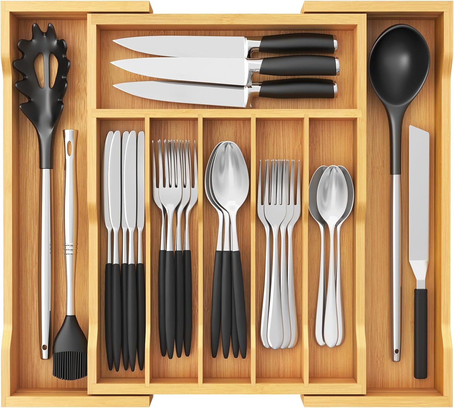 Silverware Utensils Drawer Organizer, Expandable Utensil Tray for ...