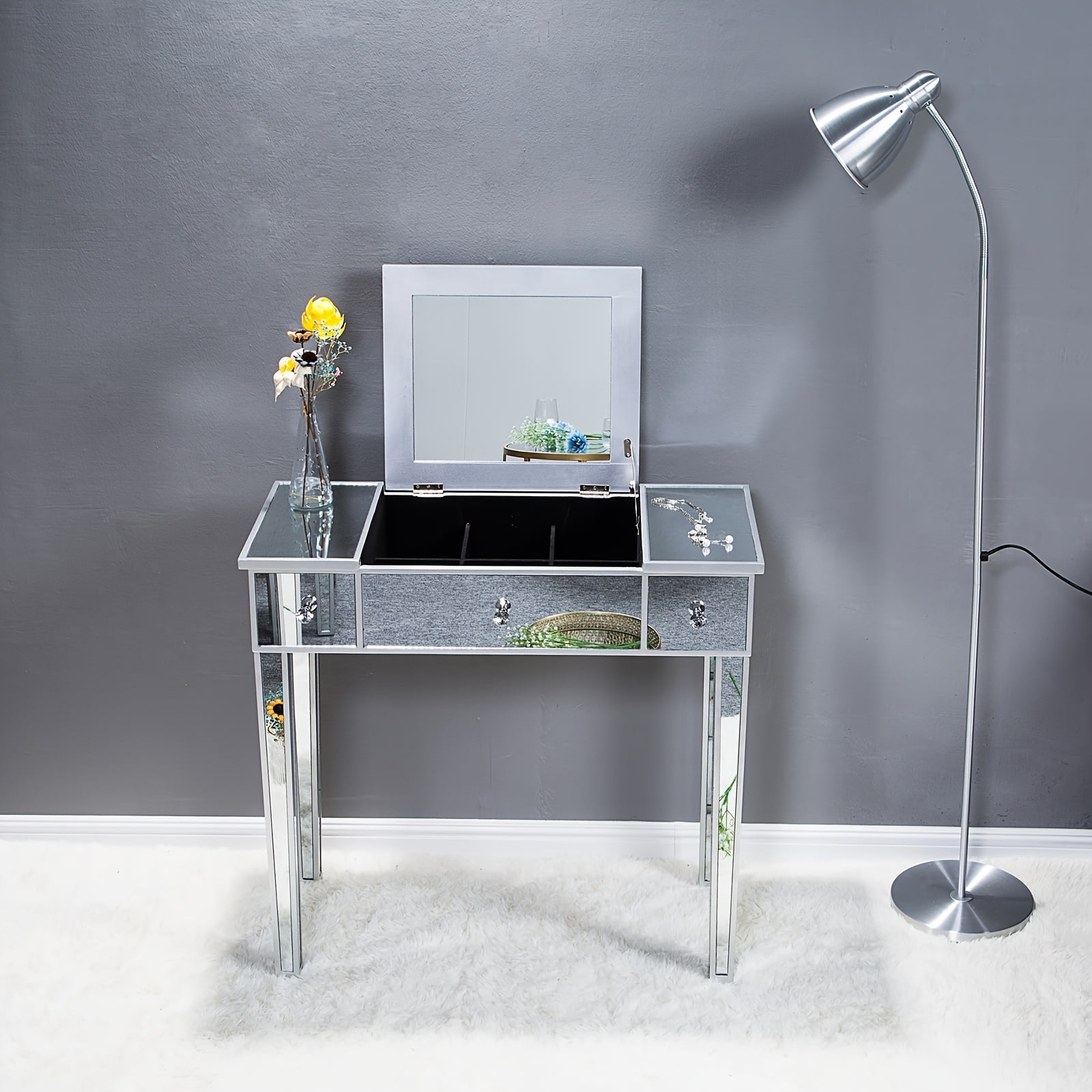 Silvery Density Board With Mirrored Surface, Flip-top Desktop, 80*38 ...