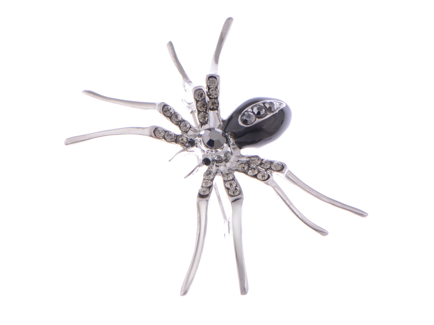 Silvery Tone Clear Crystal Colored Rhinestones Black Creepy Spider Bug ...