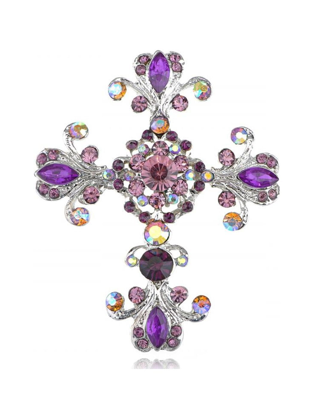 Silvery Tone Victorian Inspired Flourish Flower Clear Crystal ...