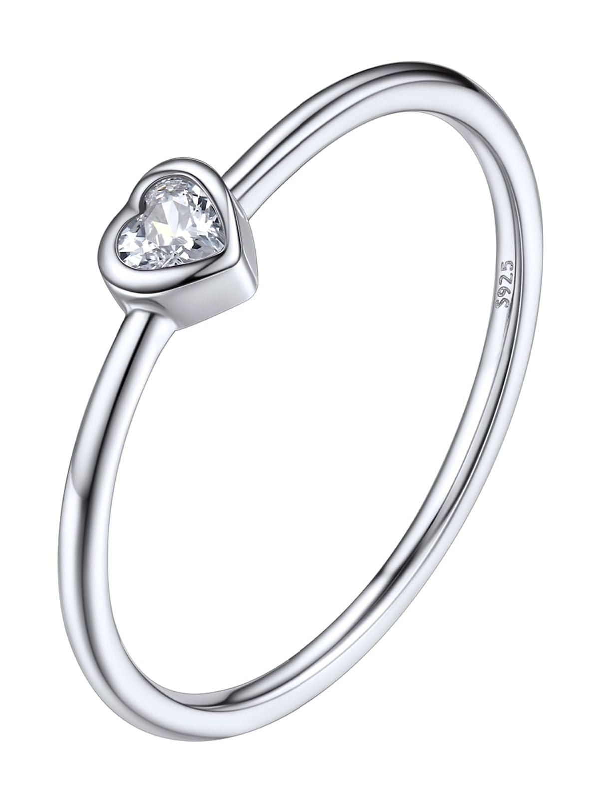 Silvora 3mm Sterling Silver Rings for Women Thin Engagement Promise Ring Heart Cubic Zirconia ...