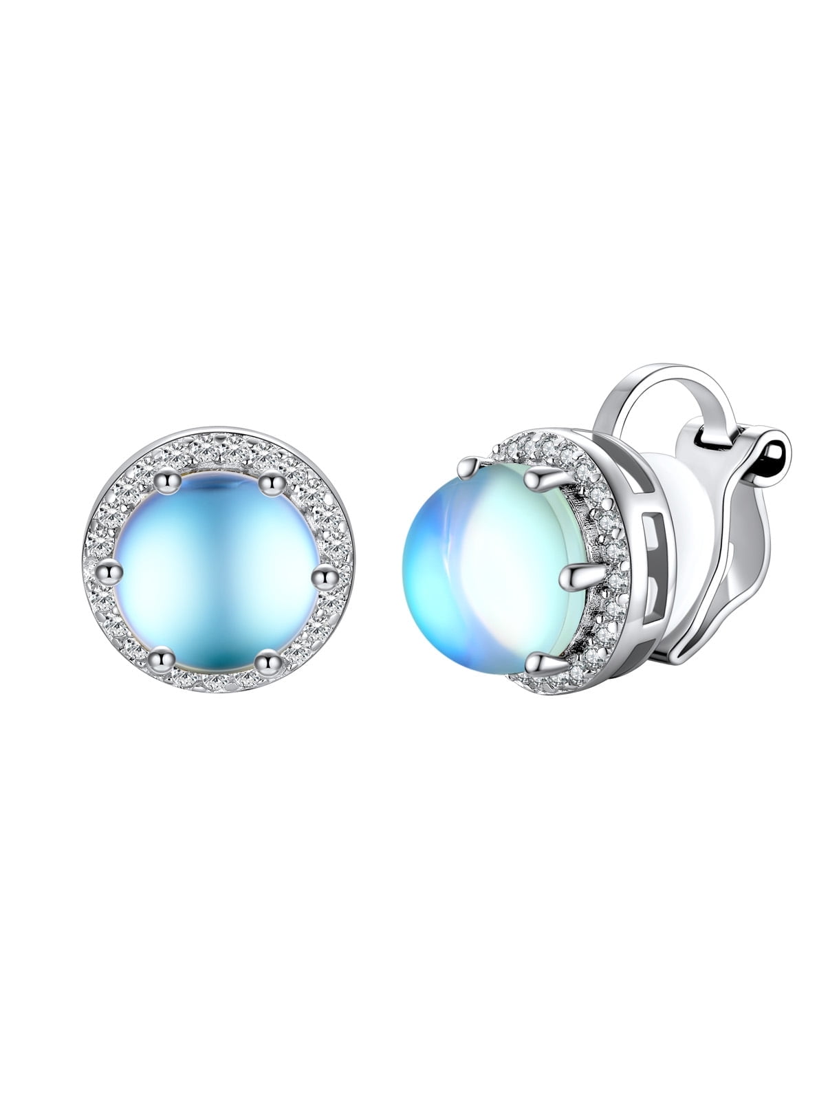 Silvora Sterling Silver Clip on Earrings for Women Opal Birthstone Stud ...
