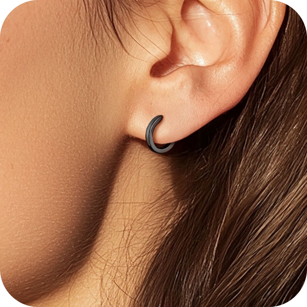 Silvora 8mm Small Black Hoop Earrings for Women Men, Tiny Silver Huggie ...