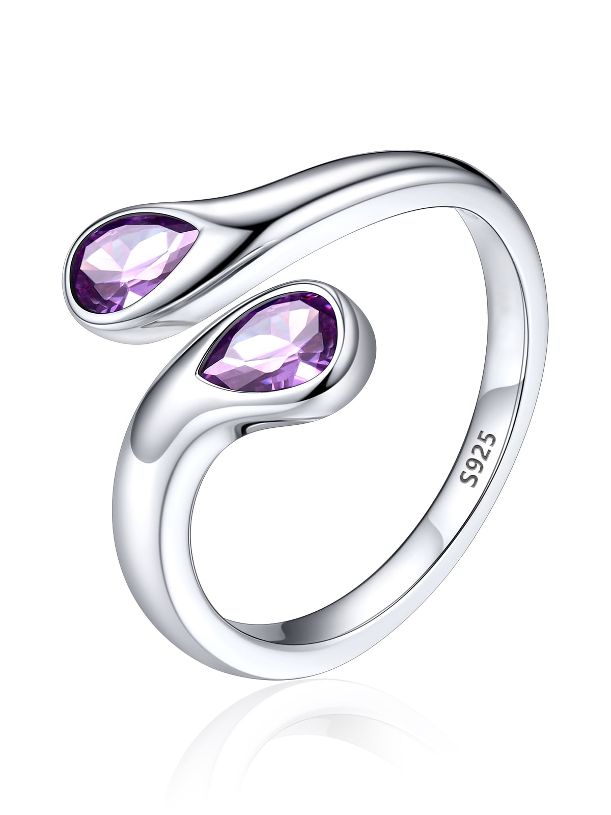 Silvora Sterling Silver Birthstone Rings for Women Pear Shaped Purple ...