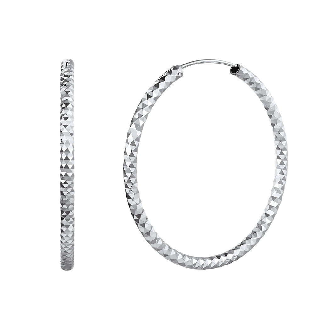 Silvora 925 Sterling Silver Hoops 50mm Diamond Cut Round Circle Hoop ...