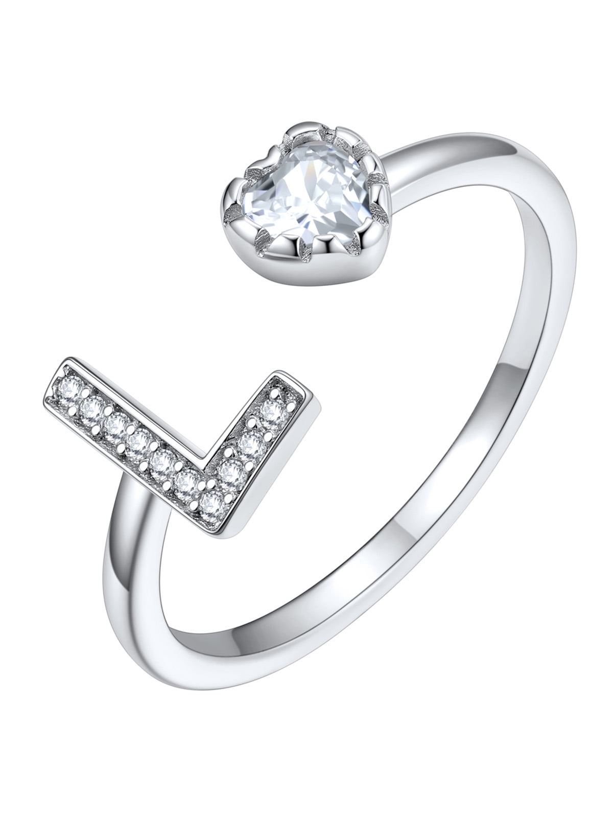 Silvora Adjustable Sterling Silver Rings Initial Heart Ring Stackable ...