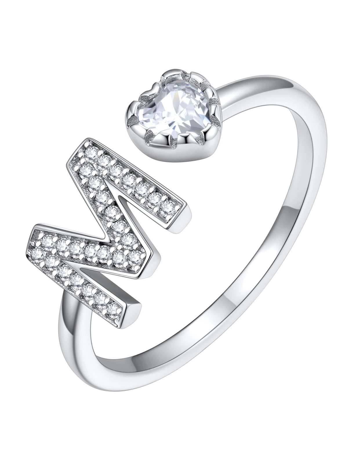 Silvora Adjustable Sterling Silver Rings for Women, M Letter Initial ...