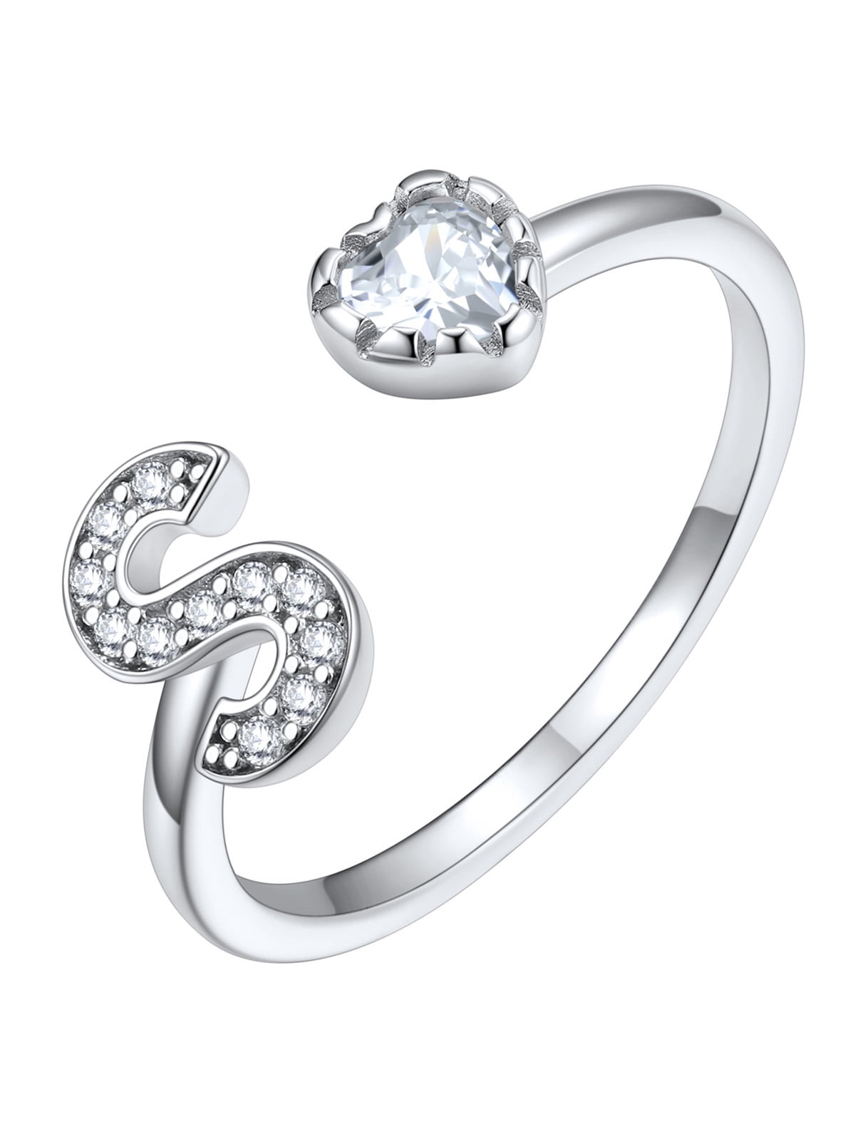 Silvora Adjustable Sterling Silver Rings for Women, S Letter Initial ...