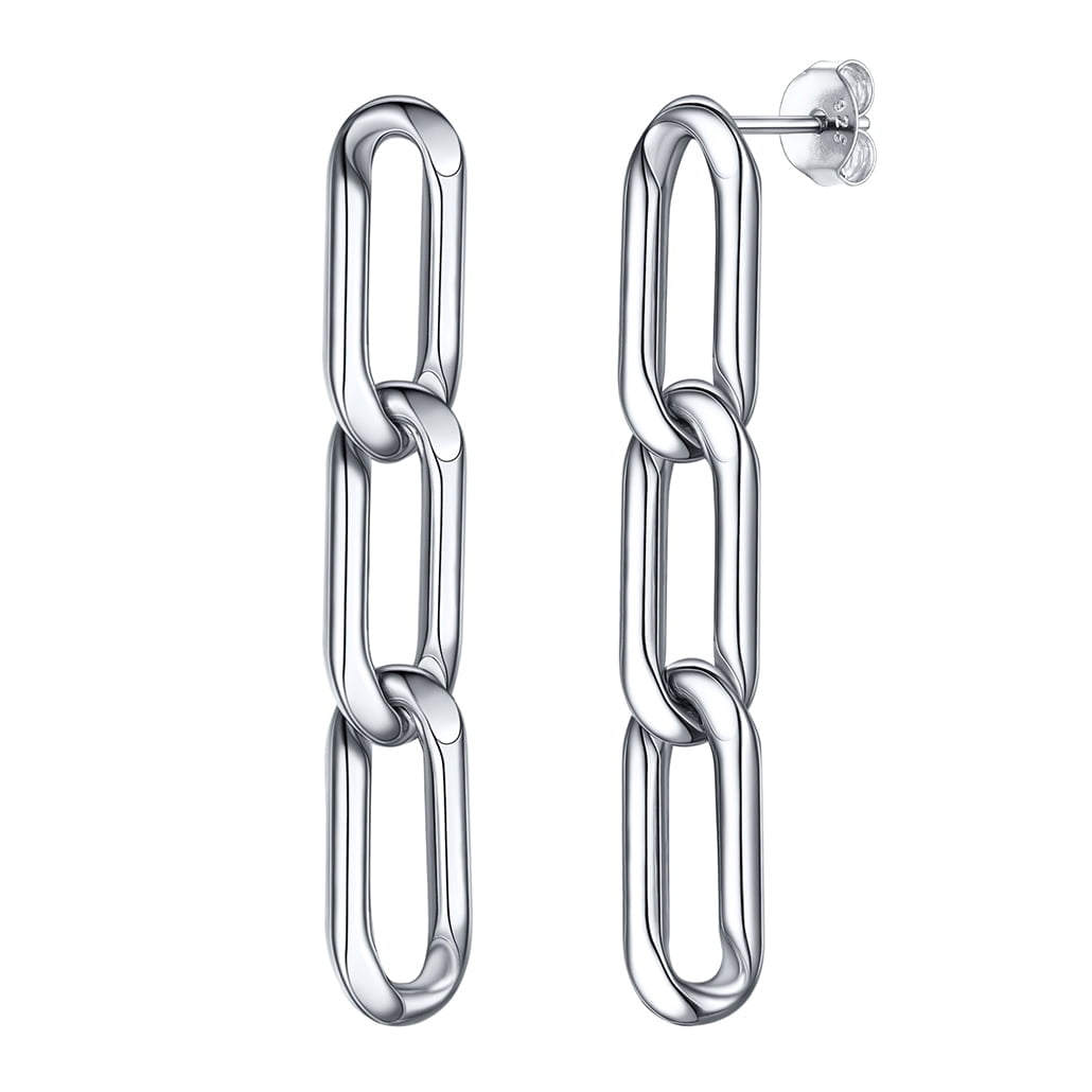 Silvora Chain Earrings for Women Solid Silver Dangling Cuban Chains ...