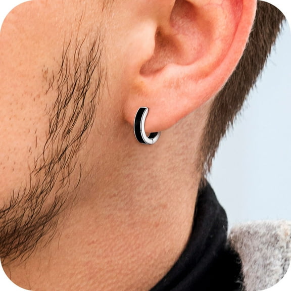 Black Hoops Earrings for Men Sterling Silver Star of David Hoop ...