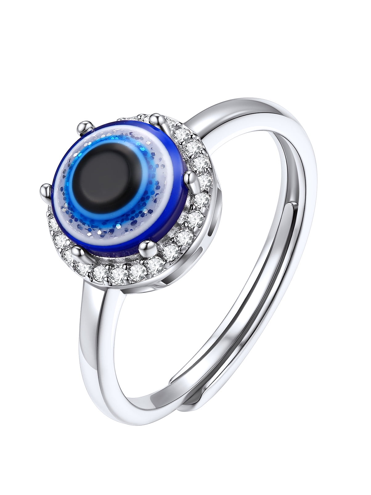 Silvora Cubic Zirconia Evil Eye Rings Women Sterling Silver Rings Open ...