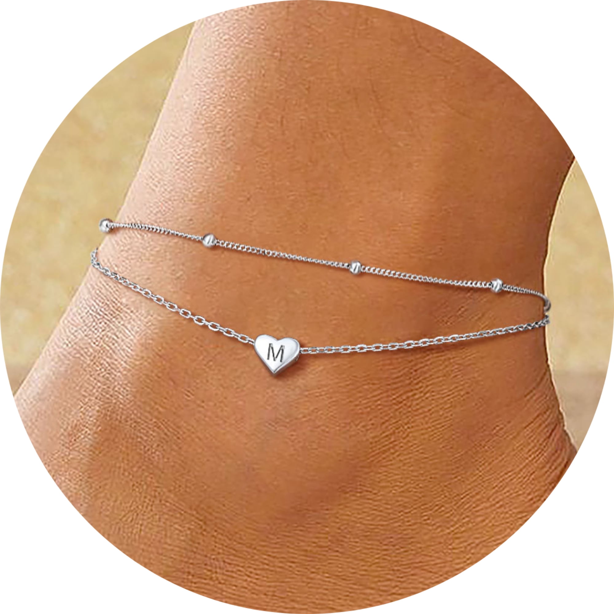Sterling Silver Ankle Bracelets for Women Layered Beaded Chain Layered ...