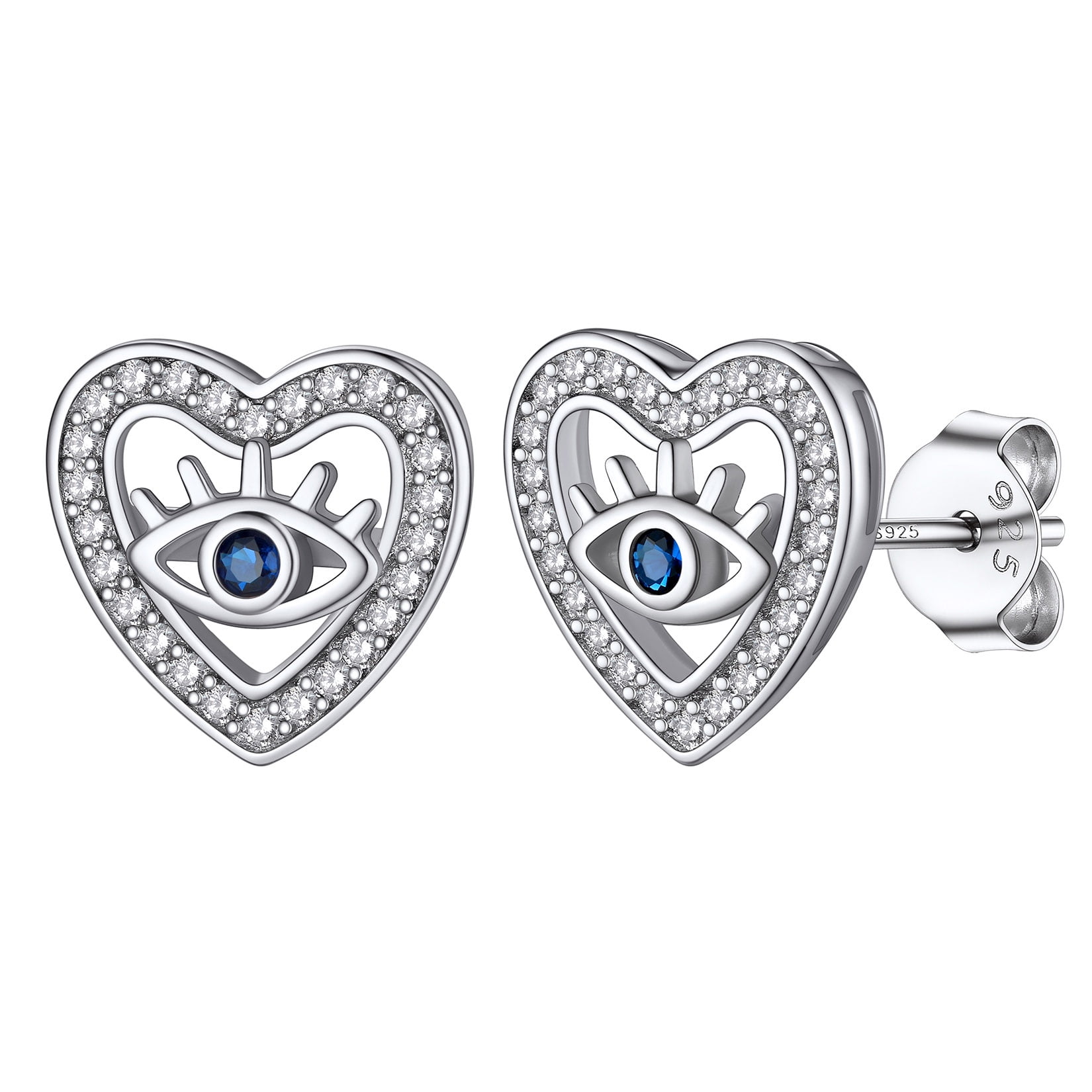 Silvora Evil Eye Heart Stud Earrings, 925 Sterling Silver Jewelry ...