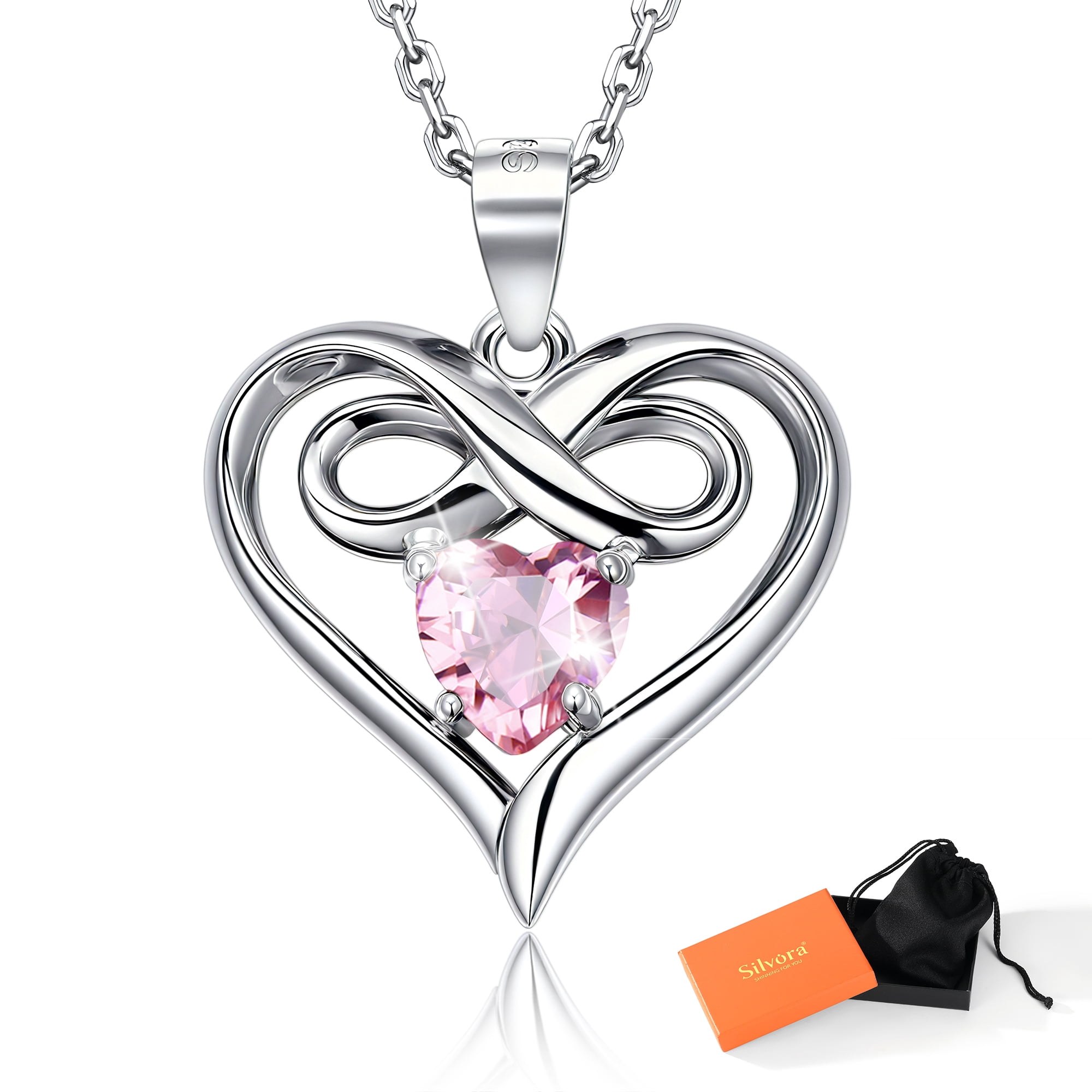 Silvora S925 Sterling Silver Necklace for Women Heart Infinity ...