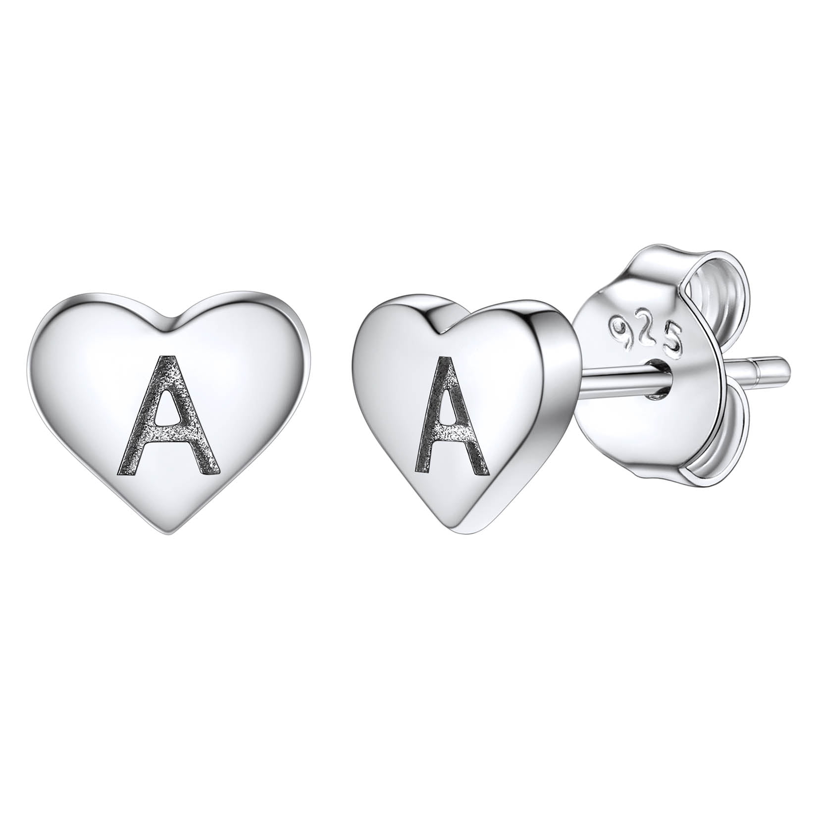Silvora Initial Heart Earrings Hypoallergenic Sterling Silver Studs ...