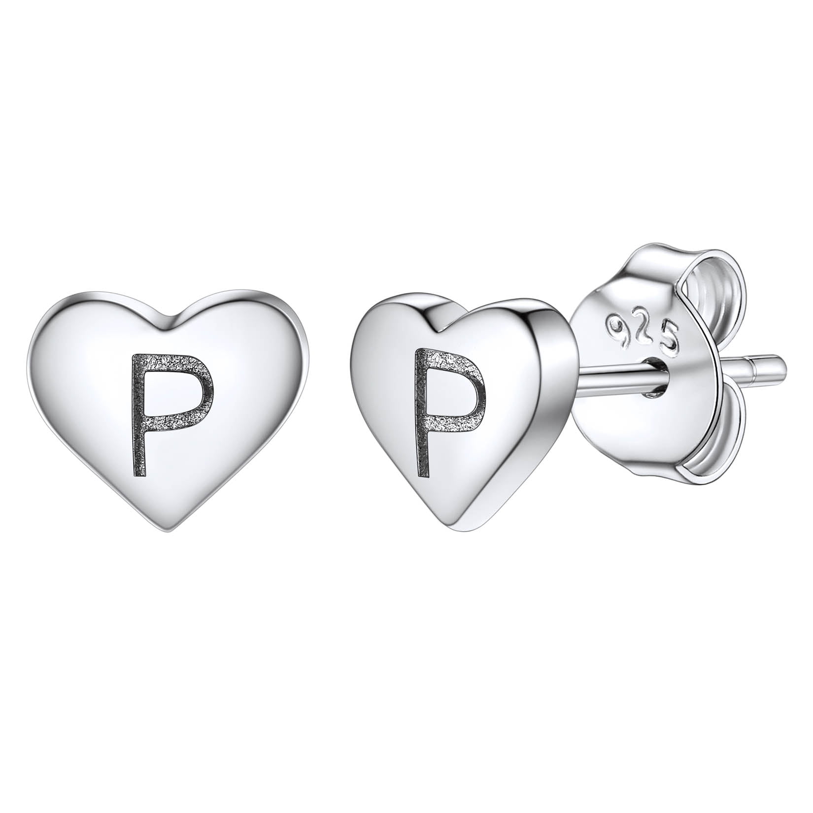 Silvora Initial Heart Earrings Hypoallergenic Sterling Silver Studs ...