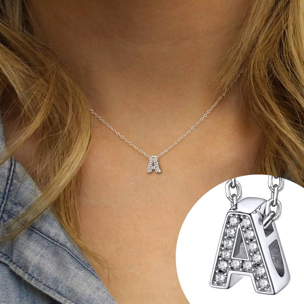 Silvora Initial A Pendant Necklace, Cubic Zirconia Sterling Silver ...