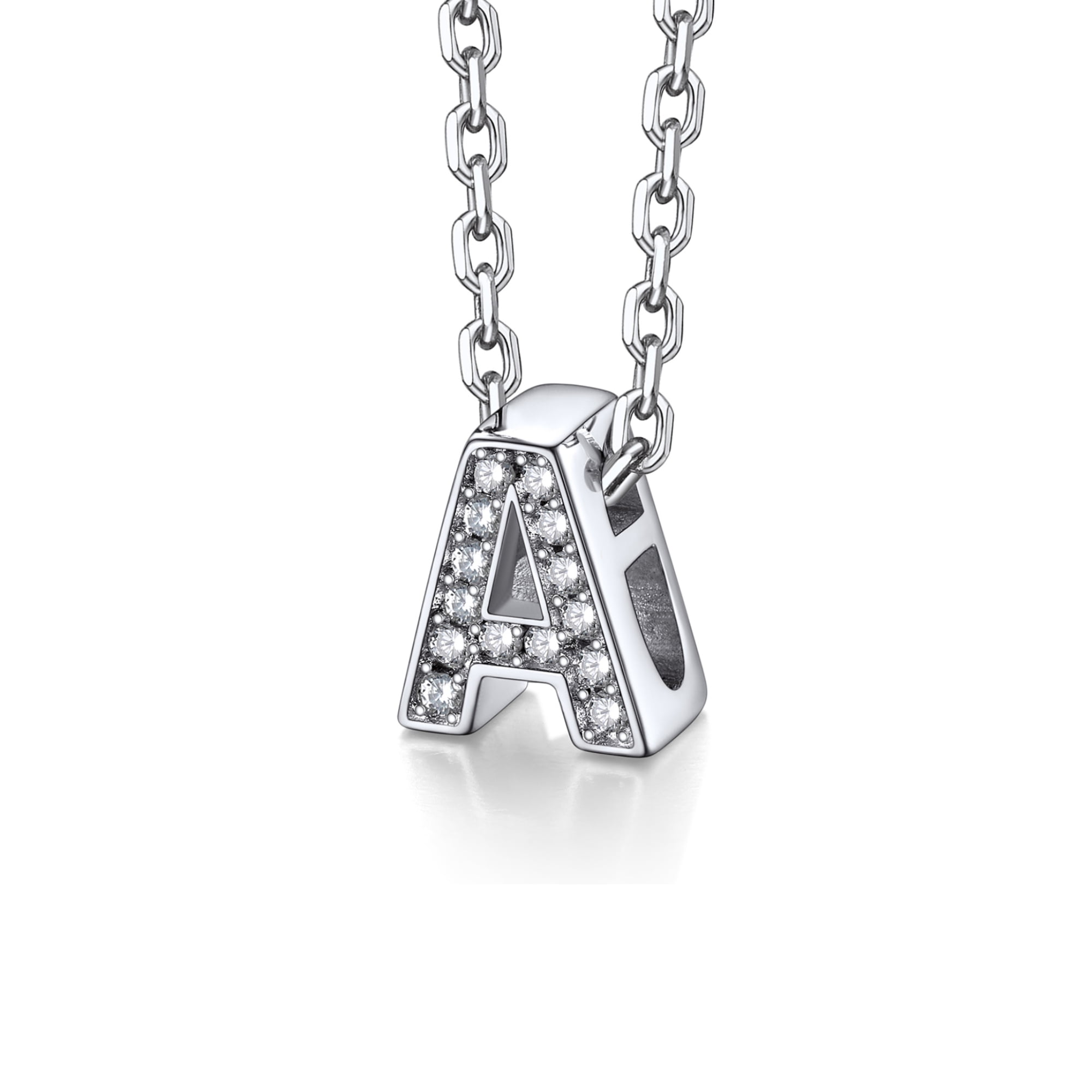 Silvora Initial A Pendant Necklace, Cubic Zirconia Sterling Silver ...