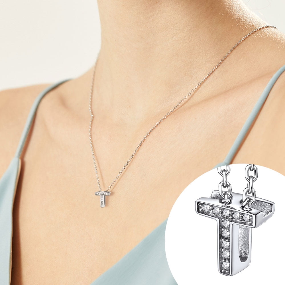 Silvora Sterling Silver Initial Necklace for Women Cubic Zirconia ...