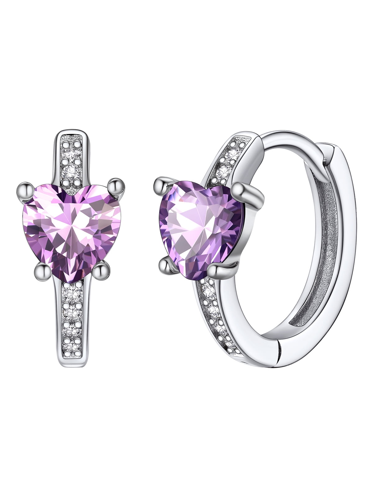 Silvora S925 Sterling Silver Earrings 10mm Small CZ Hoops with Heart Alexandrite Birthstone June ...
