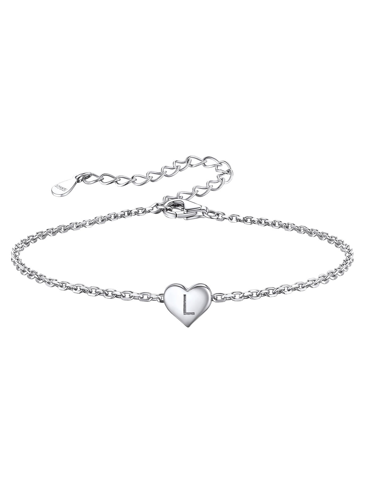 Silvora Silver Letter L Bracelet Women Sterling Silver Heart Jewelry ...