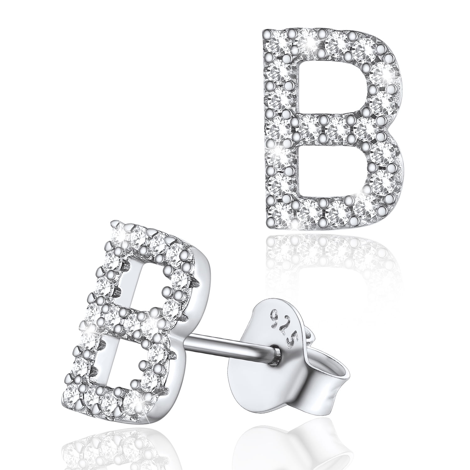 Silvora Sterling Silver Initial Stud Earrings for Women CZ Simulated ...