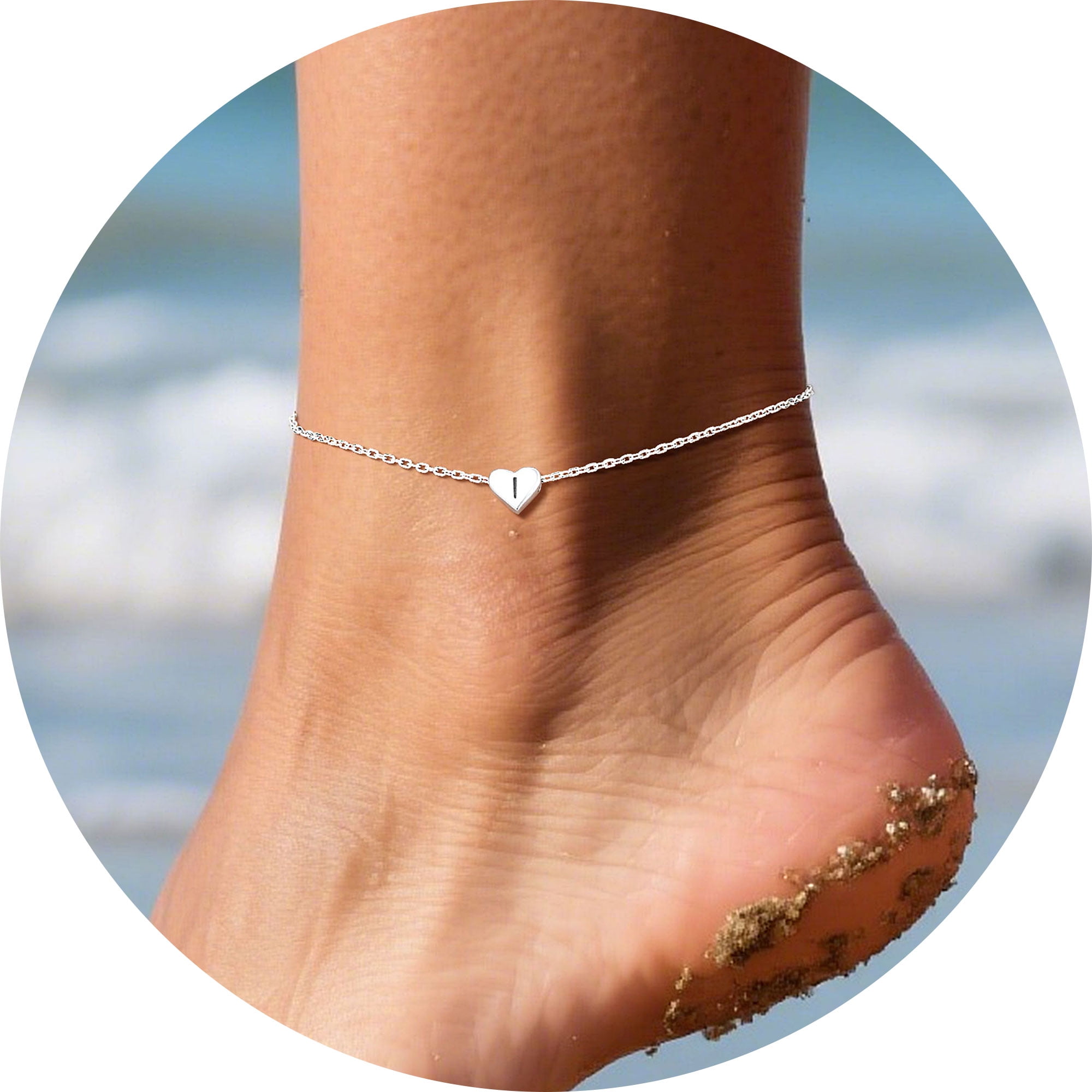 Silvora Sterling Silver Anklet Bracelets for Women, Initial Heart ...