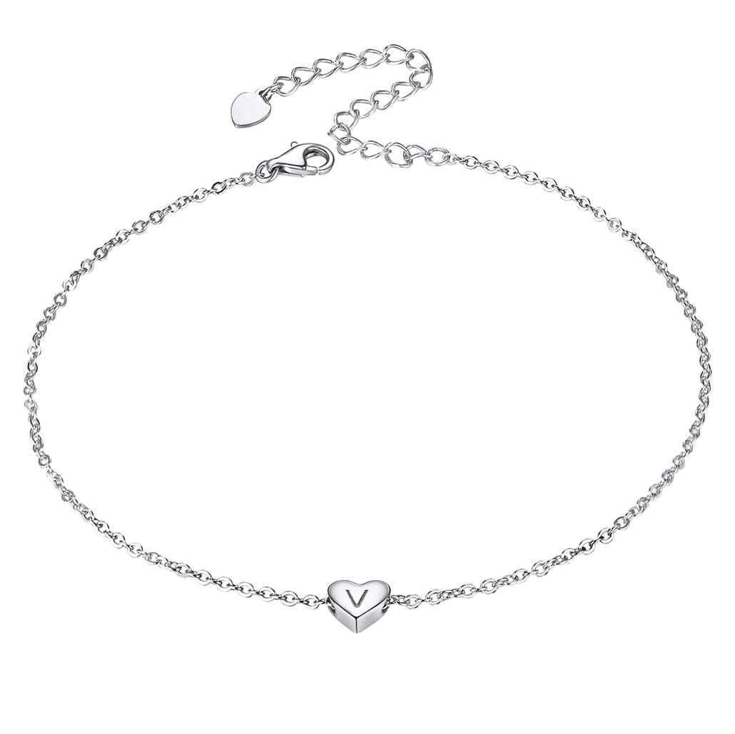 Silvora Sterling Silver Anklet Bracelets for Women, Initial Heart ...