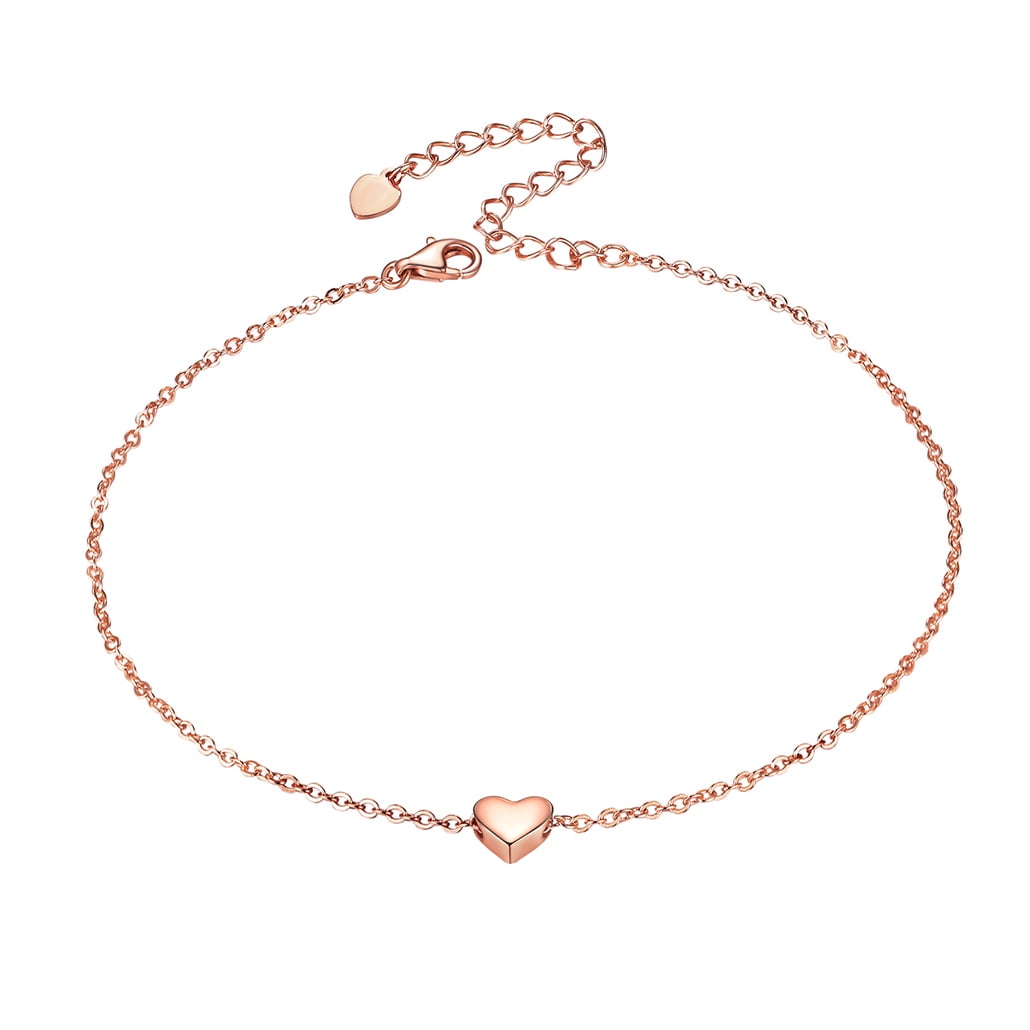 Silvora Sterling Silver Heart Chain Anklet for Women, Men - Rose Gold ...