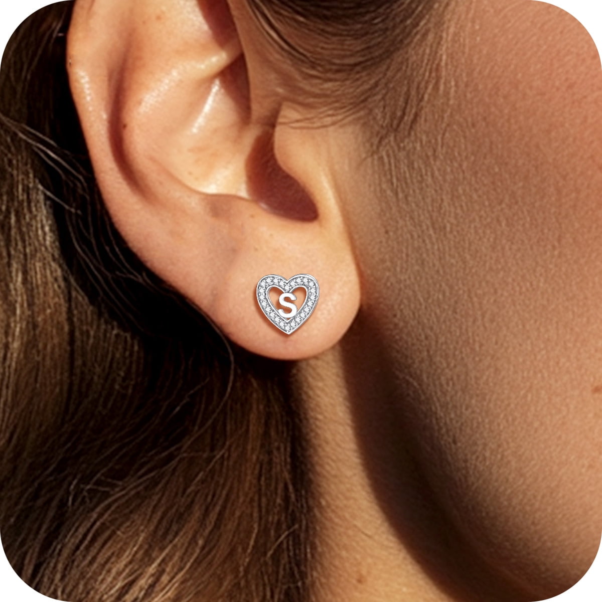 Silvora Women Cubic Zirconia Heart Earrings with Letter S, Tiny Initial ...