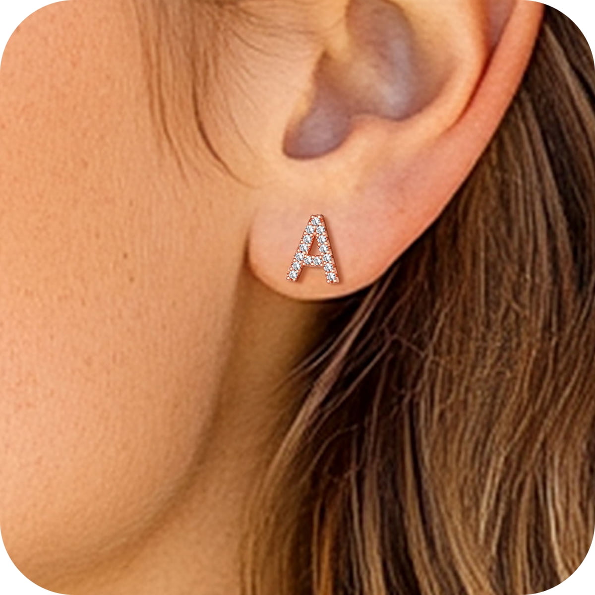 Silvora Sterling Silver Initial Earrings Cubic Zirconia A Letter ...